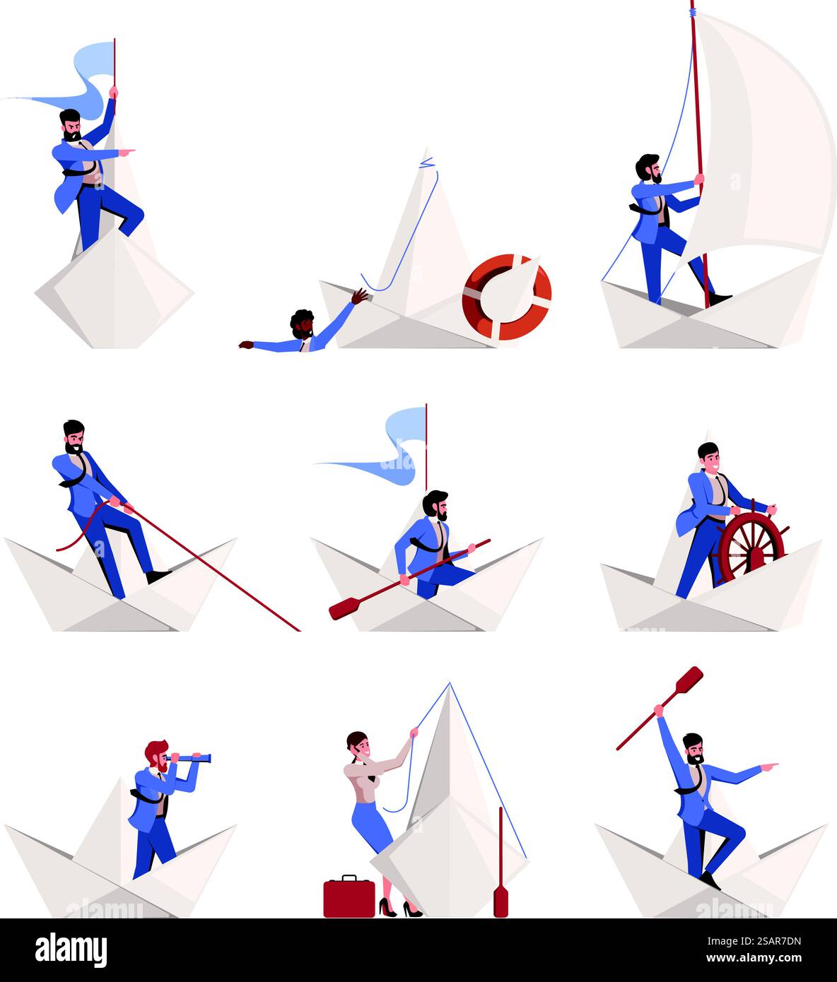 Businessman on paper boat. Leadership concept business navigation ...