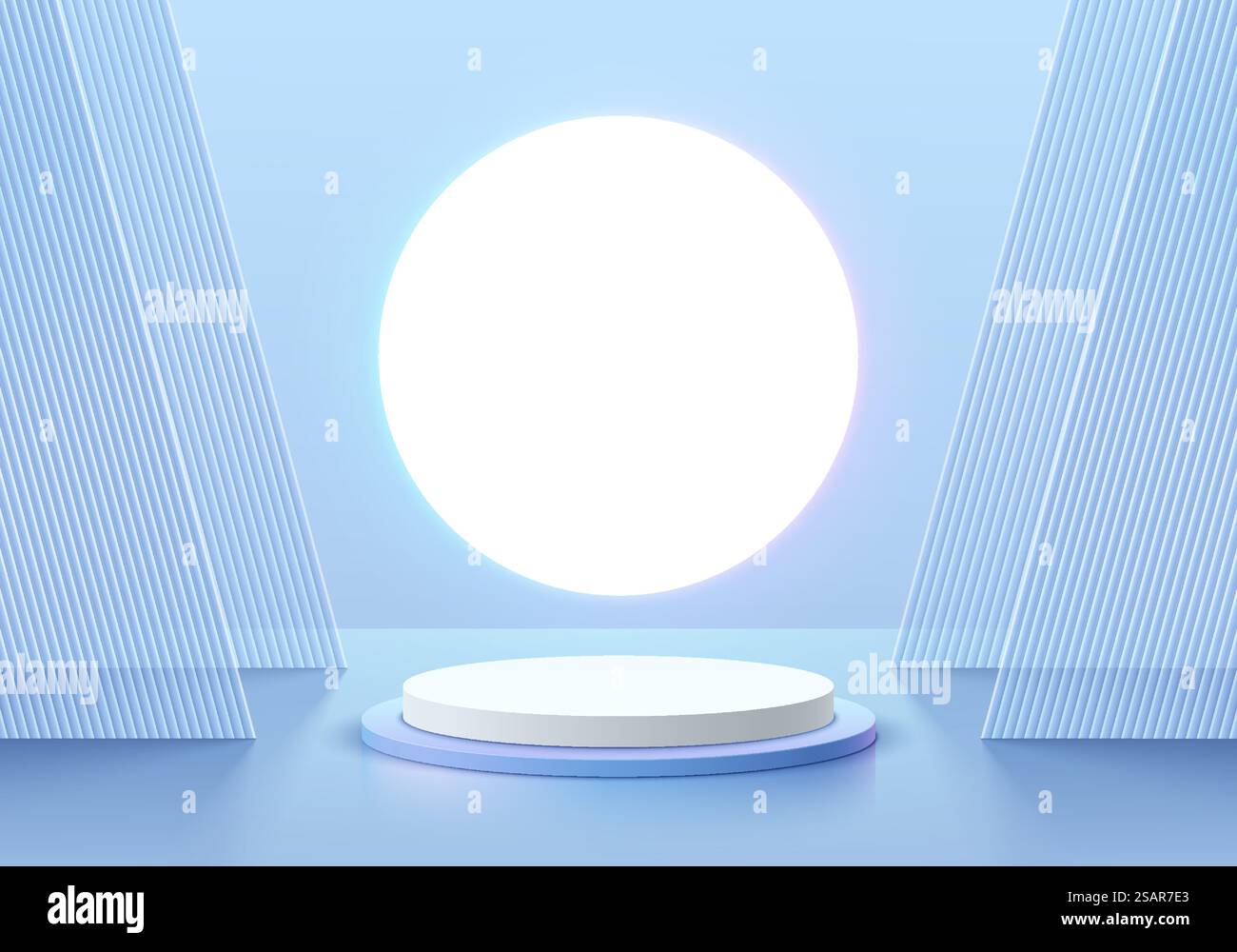 Futuristic 3D background with realistic blue cylinder pedestal podium ...