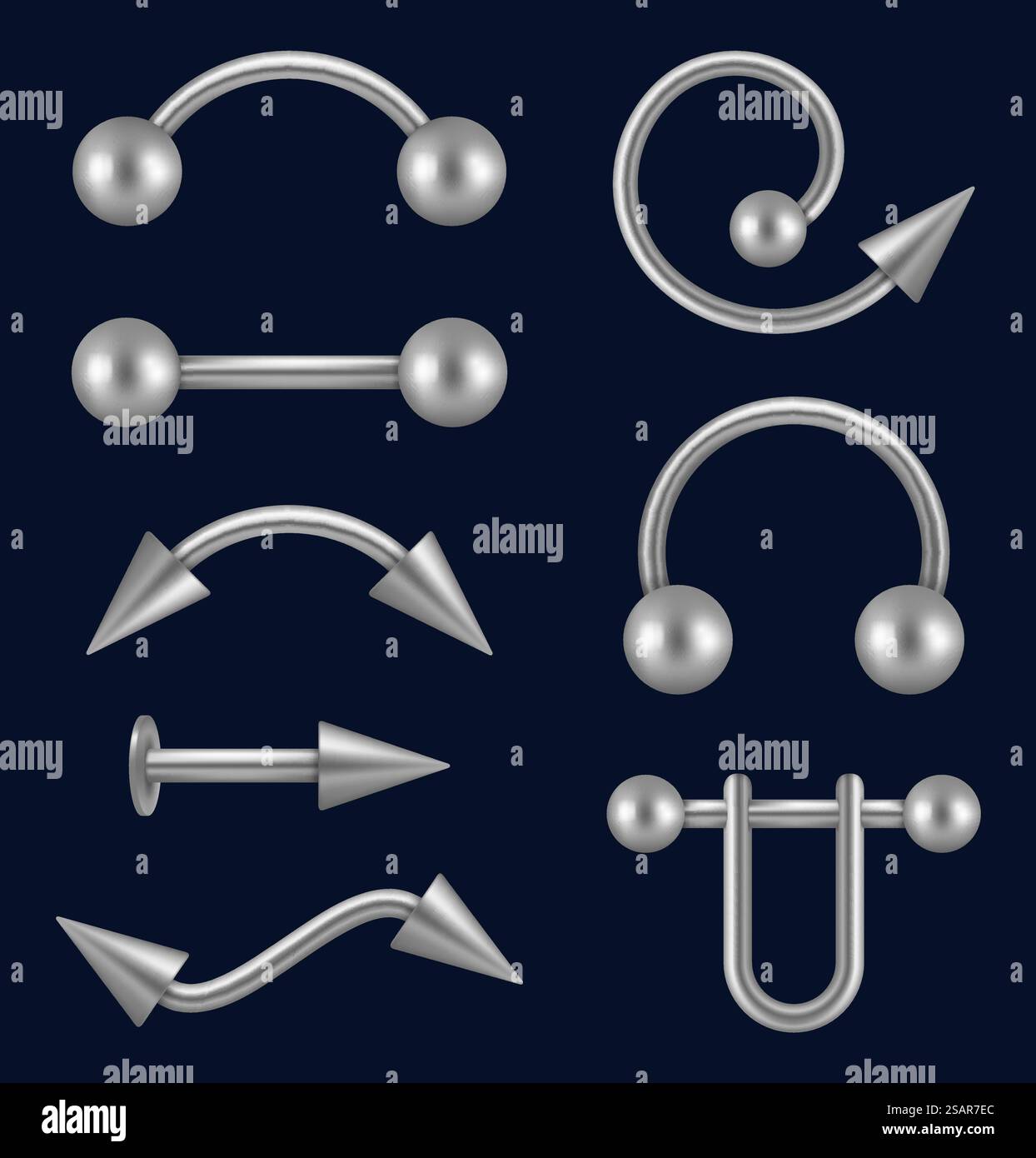 Piercing realistic. Specific jewelry set silver face decoration ...