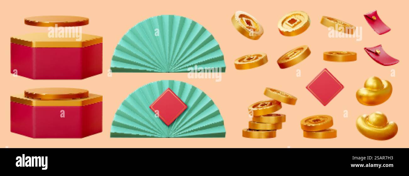 3d illustrated chinese new year theme object isolated on light orange ...