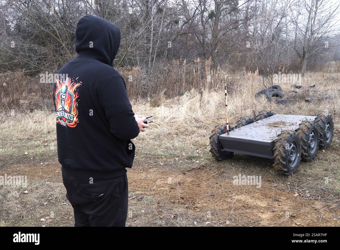 KHARKIV, UKRAINE - JANUARY 30, 2025 - A volunteer of the Bender.Robots ...