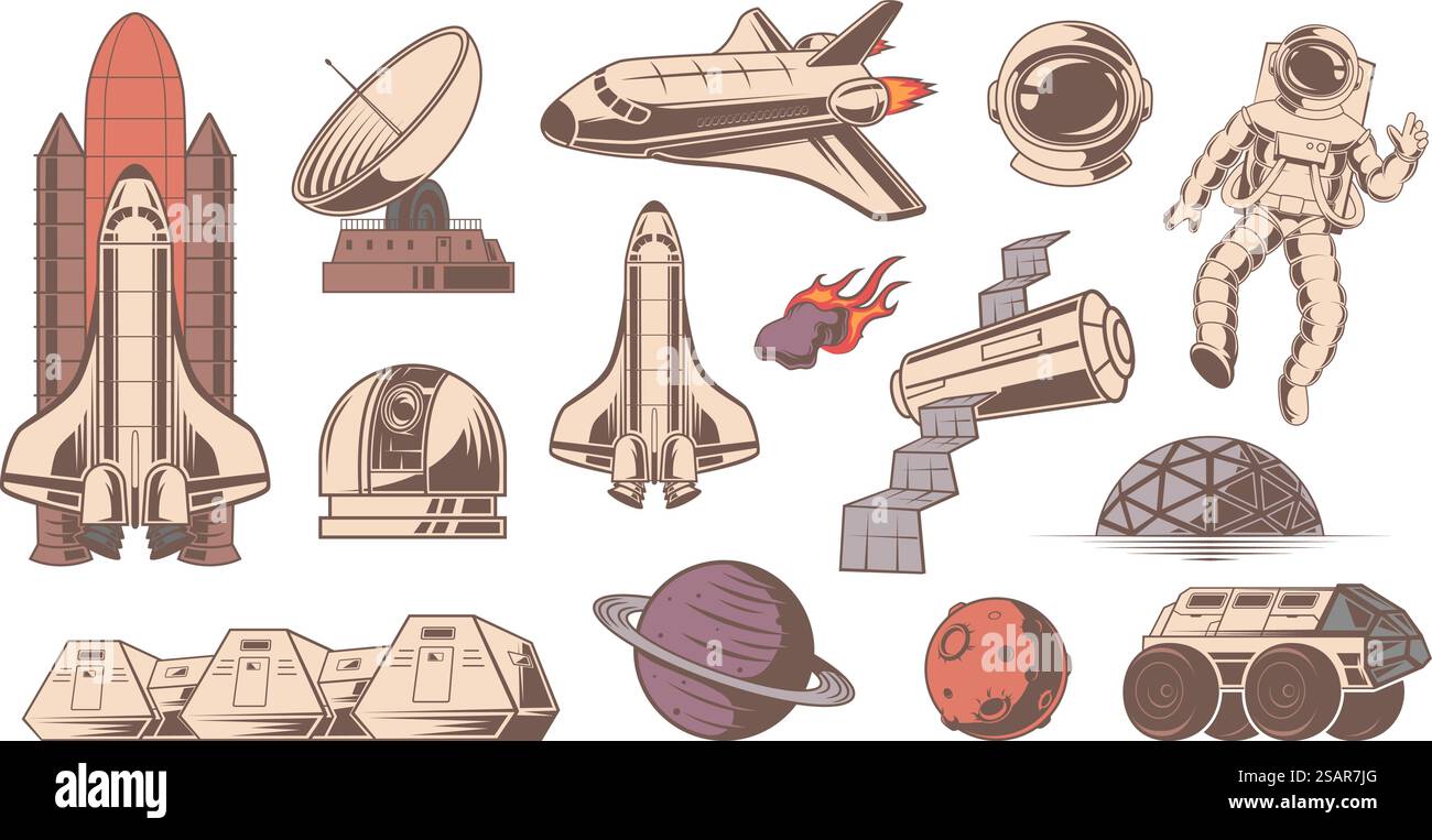 Mars exploration. Universe adventure space astronaut suit and helmet ...