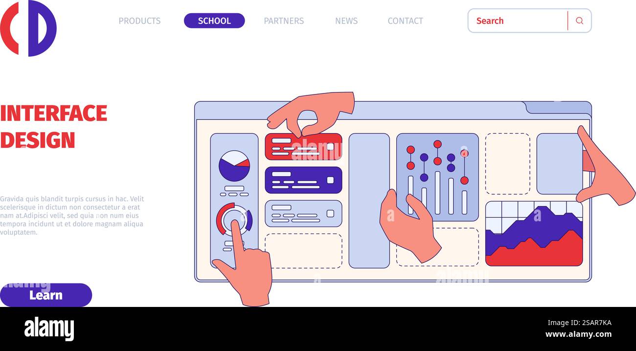 Interface designing landing. Ui building processes hand holding and ...