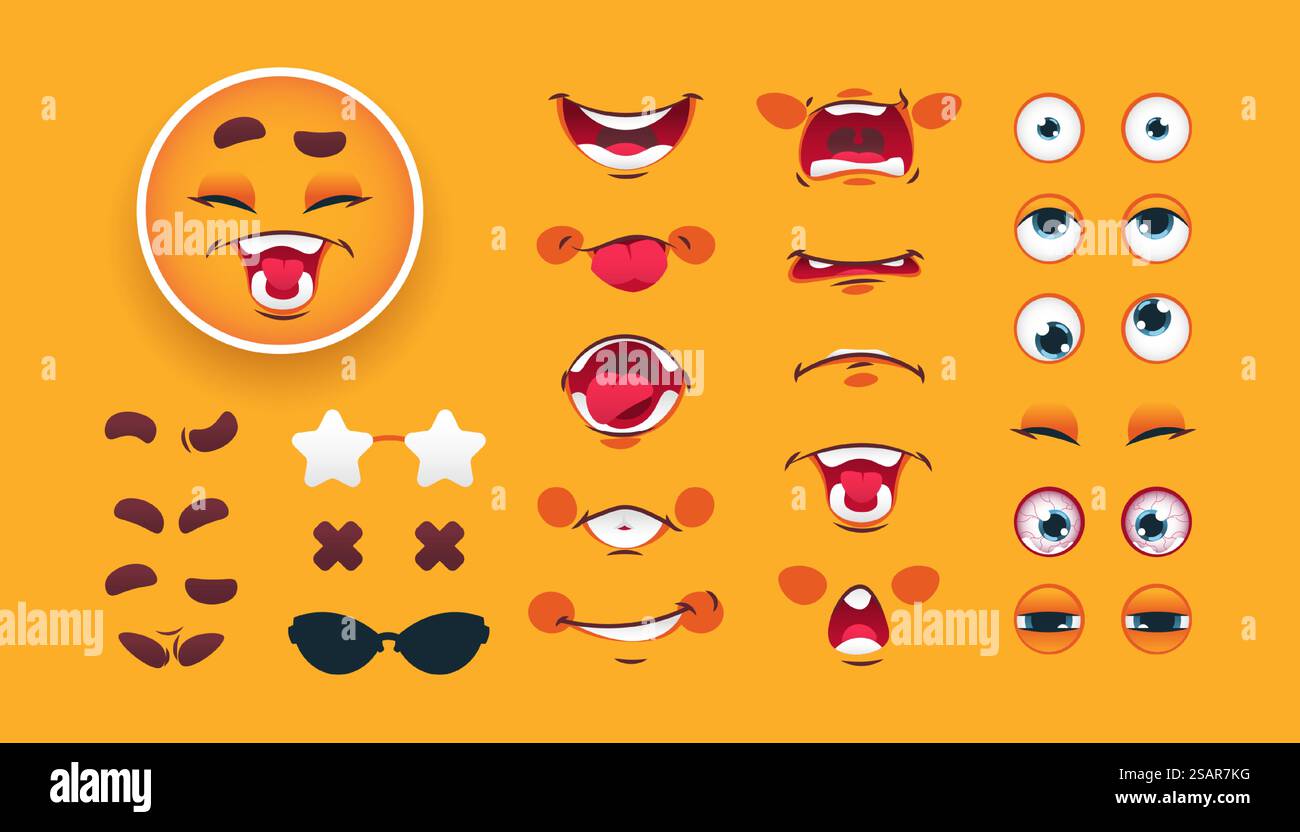 Emoticon kit. Cute yellow emoticon avatar constructor with funny ...