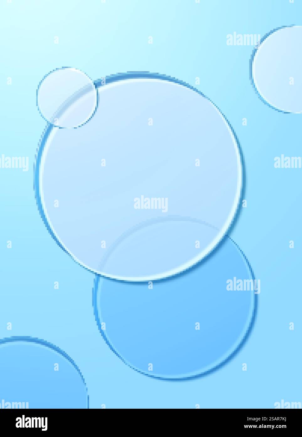 3d minimalist clear blue backdrop. Illustration of glass disks in top ...