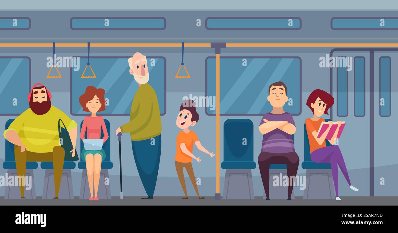 Good manners. Kid give way elderly helping to people thank each other ...