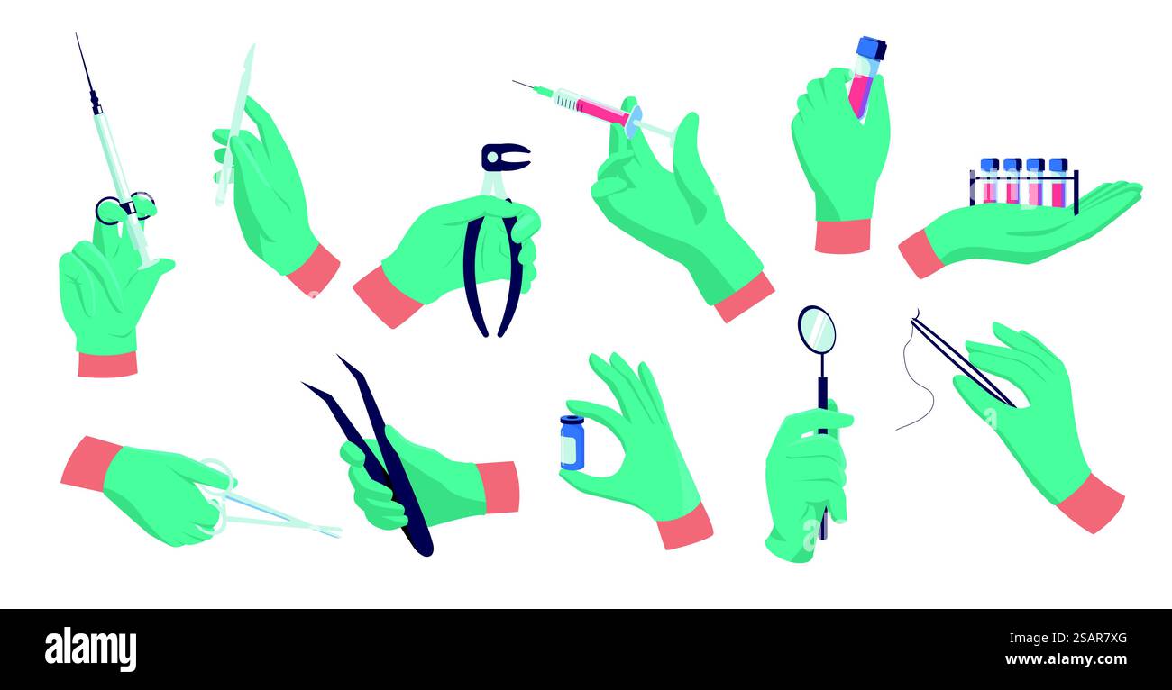 Doctor hands. Medical worker in sterile rubber gloves with syringe and ...