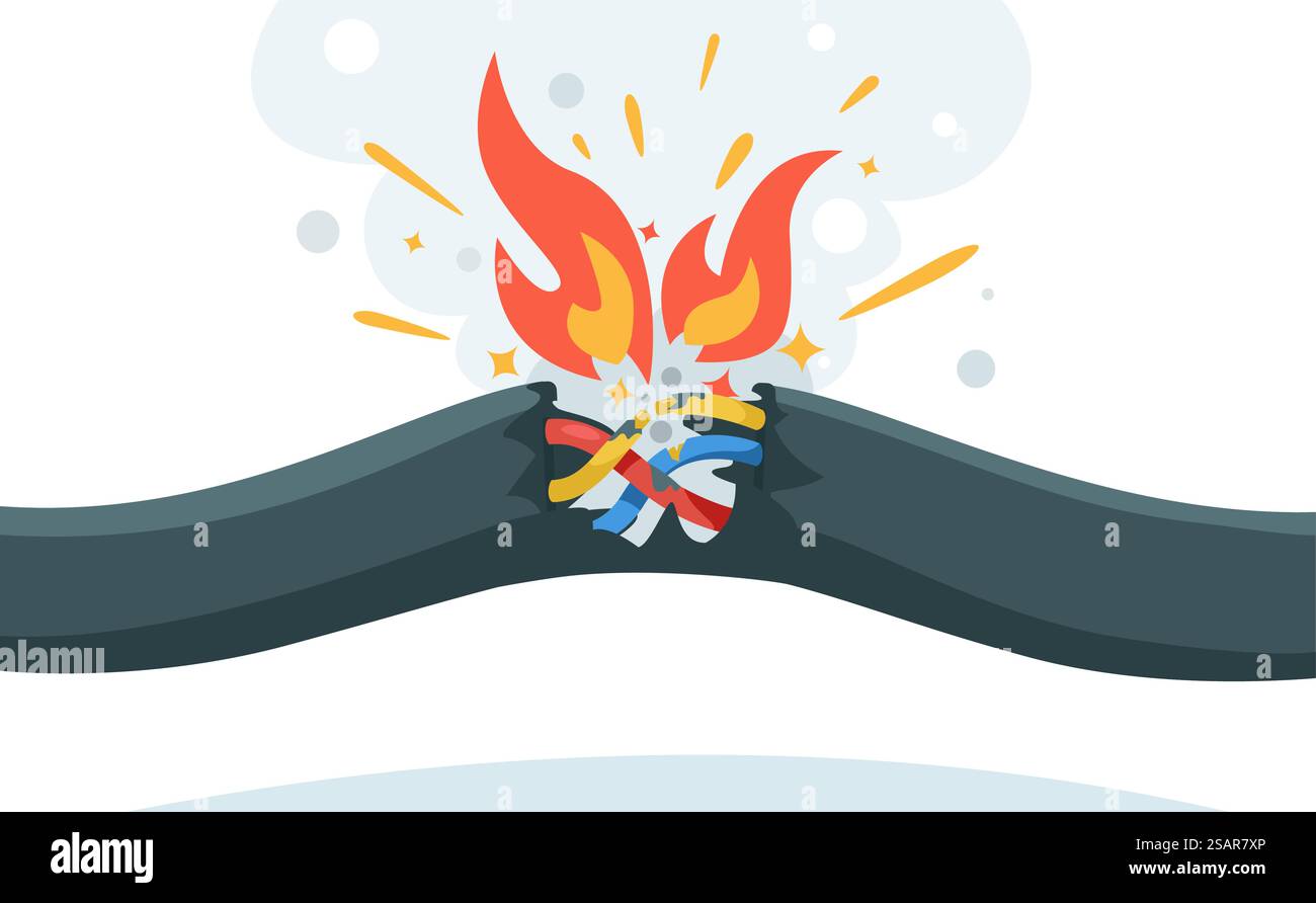 Cable short circuit. Electric wiring problem with damaged insulation ...