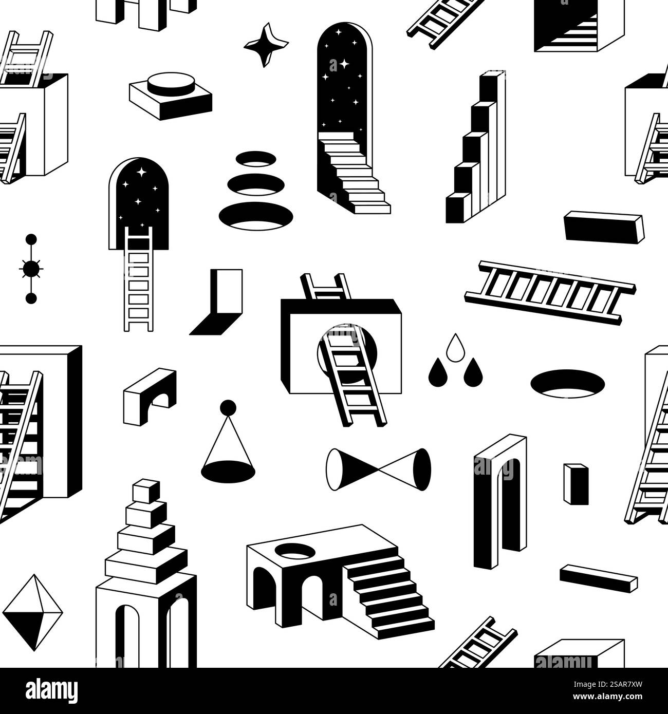 Geomteric ladders pattern. Seamless print of 3d stairs with holes and ...