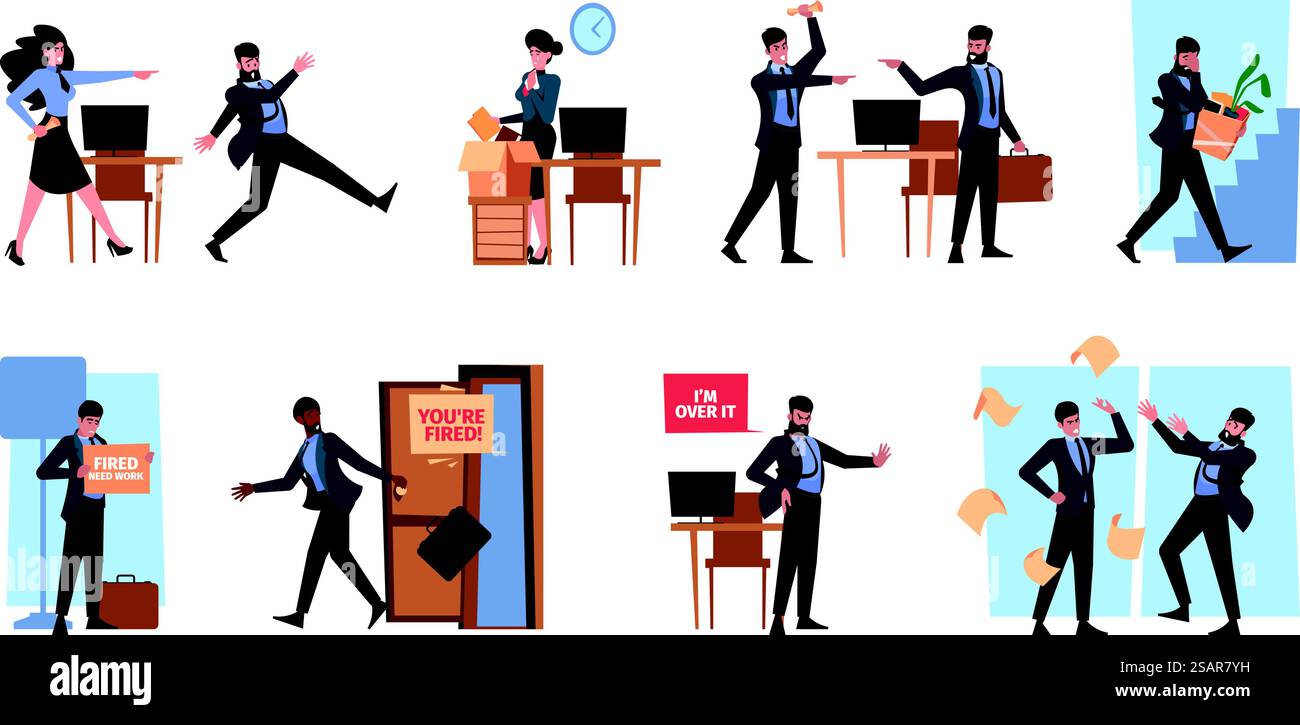 Sad dismisses managers. Angry office bosses unemployment depressed ...