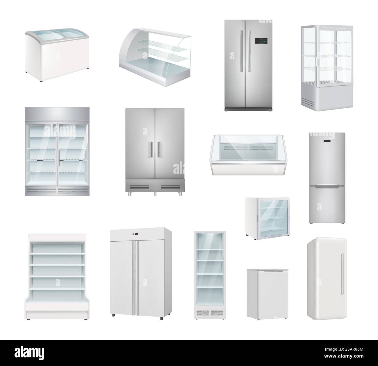 Refrigerators. Industrial and home frozen refrigerators various models ...
