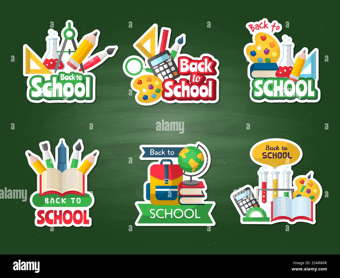 Back to school badges. Education concept colored labels and emblems for ...