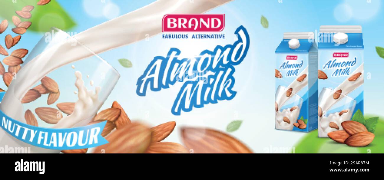 Nutritious almond milk banner ads Stock Vector Image & Art - Alamy