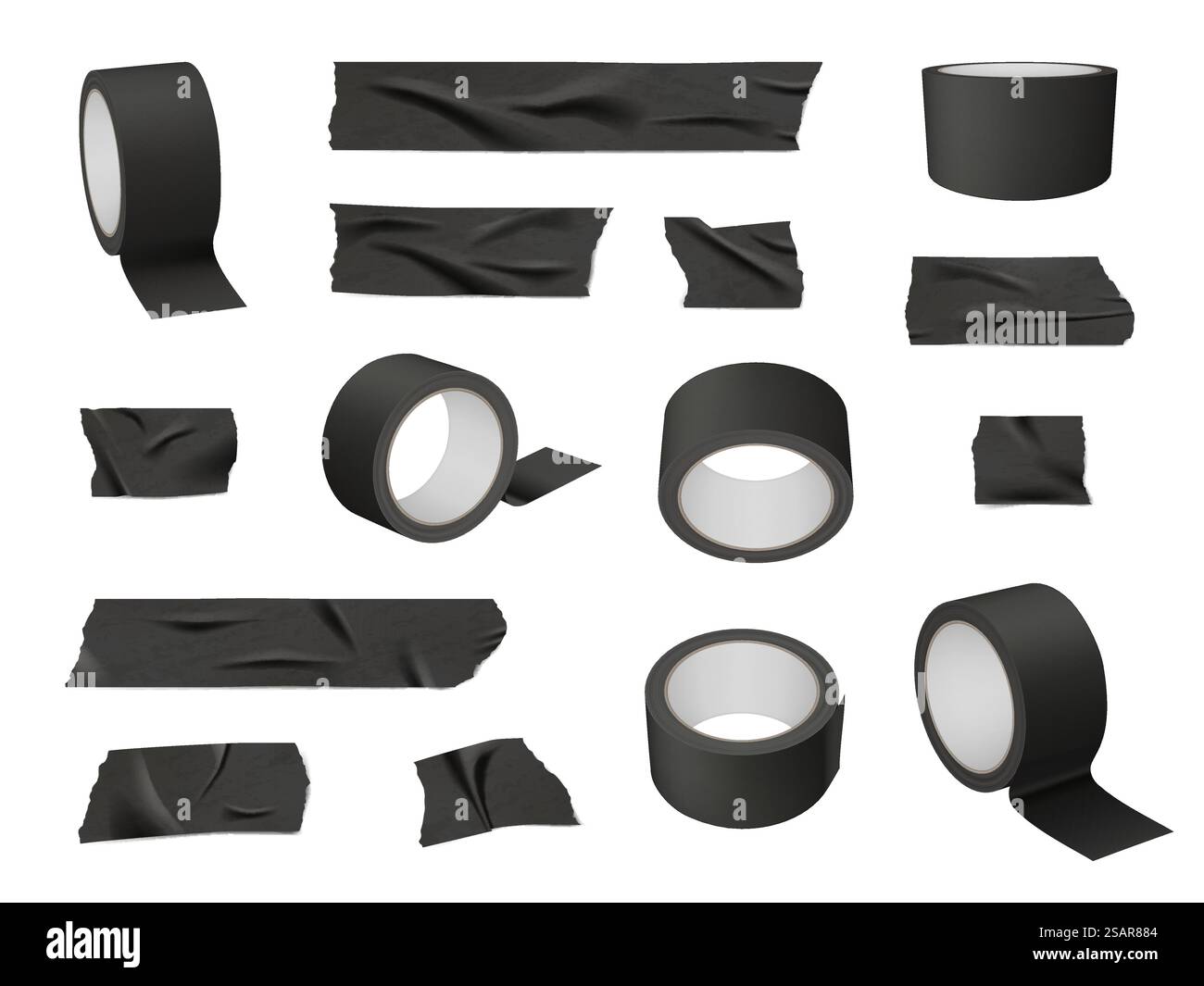 Roll tape. Sticky stationary black tape decent vector realistic ...