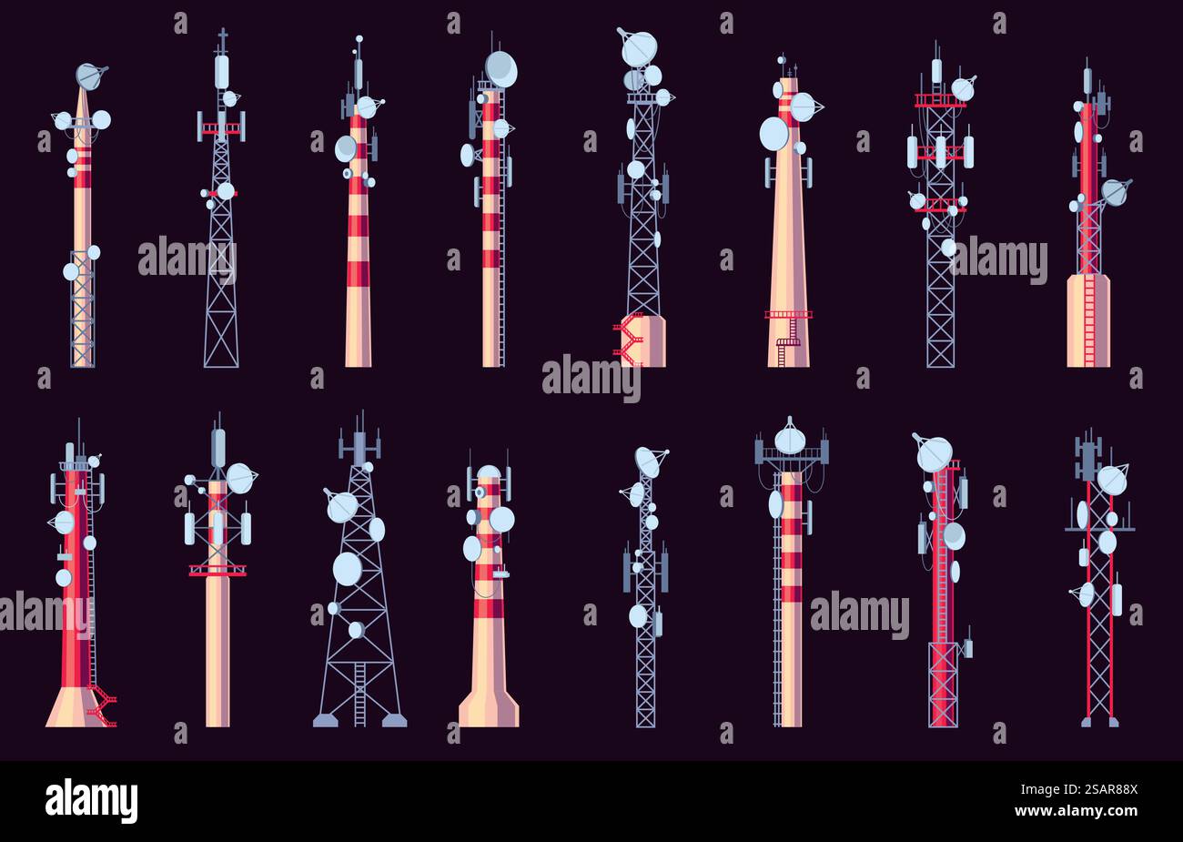 Radio towers. Radio antenna for wireless communication and broadcasting, telecommunication ...
