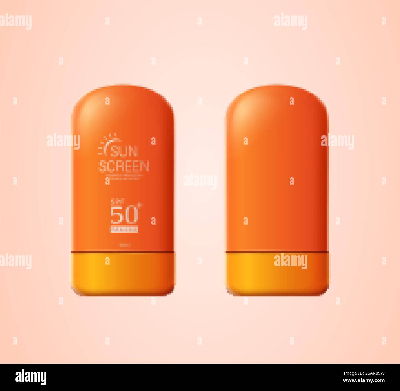 3d orange sunscreen tottle bottles. Two sunblock mockups, one with ...