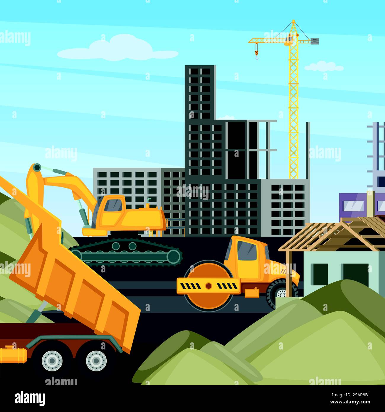 Construction background. professional vehicles for builders. Vector ...