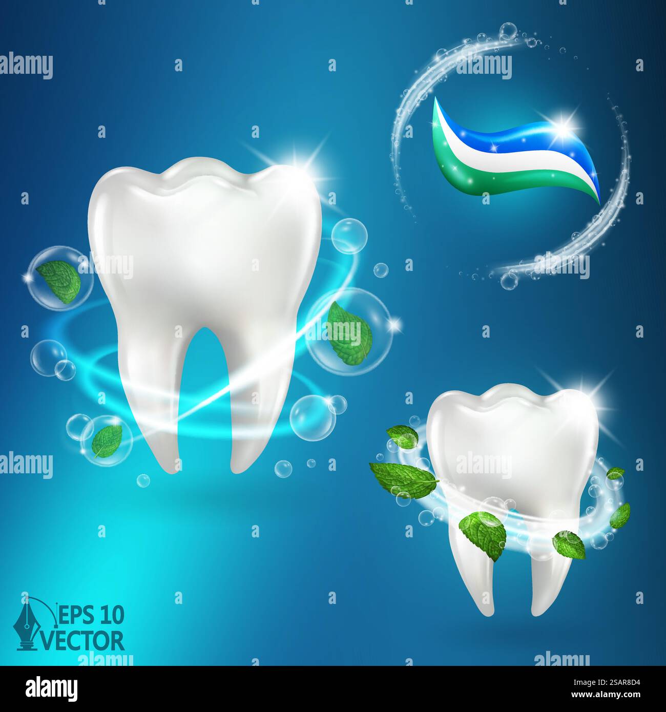 Whitening mint toothpaste, teeth cleaning and whitening, foam vortex ...