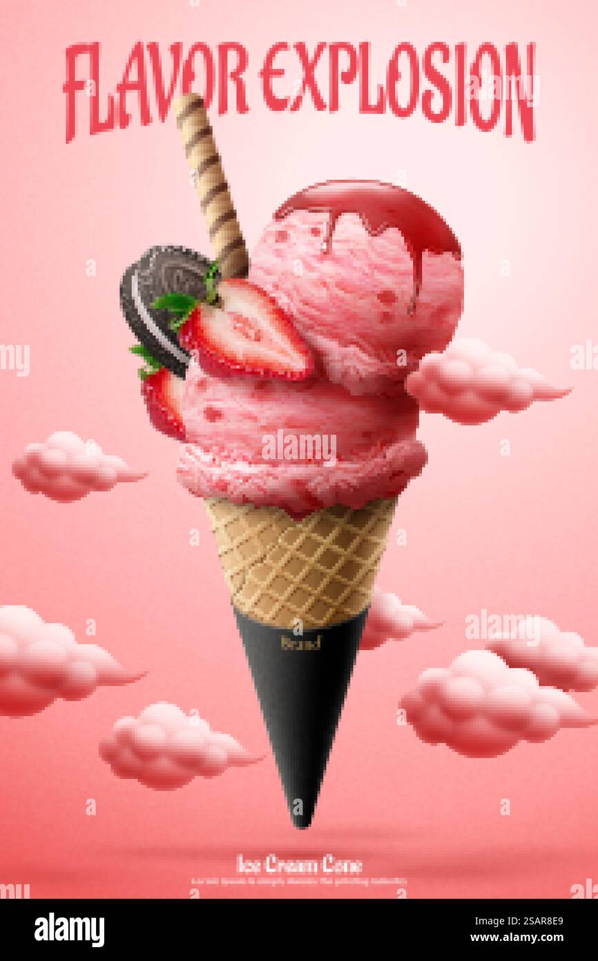 Lovely strawberry ice cream cone ads with fresh fruit and chocolate ...