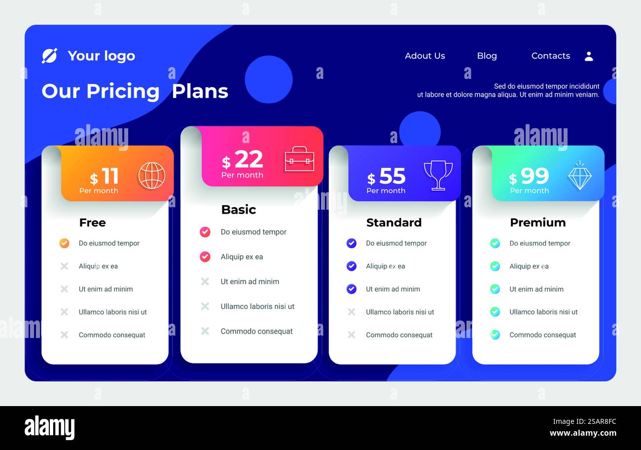 Product price table. Business subscription plan comparison spreadsheet with features checklist ...
