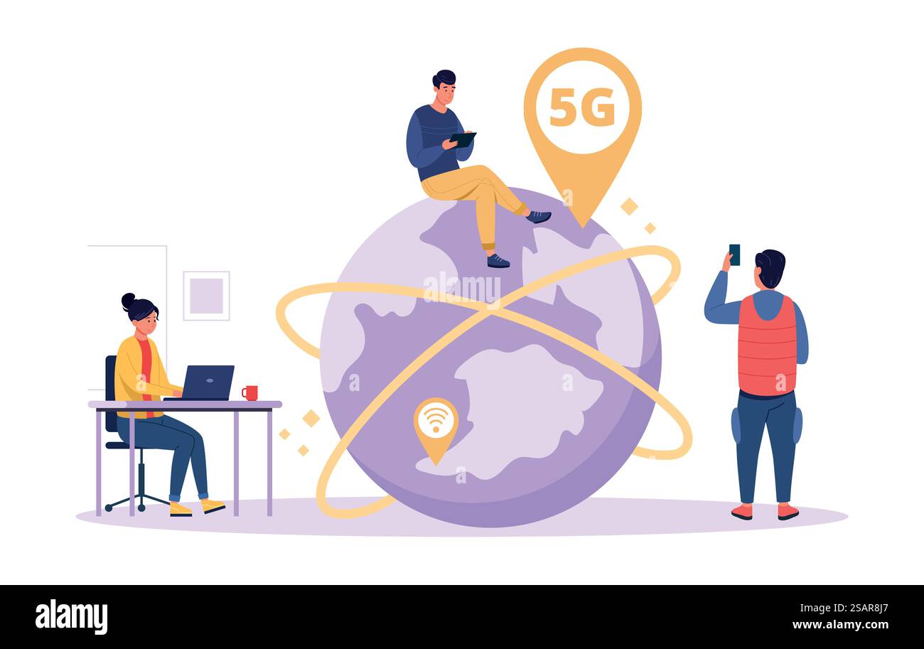 Concept high speed internet 5G. Smartphone wireless technology, wifi ...