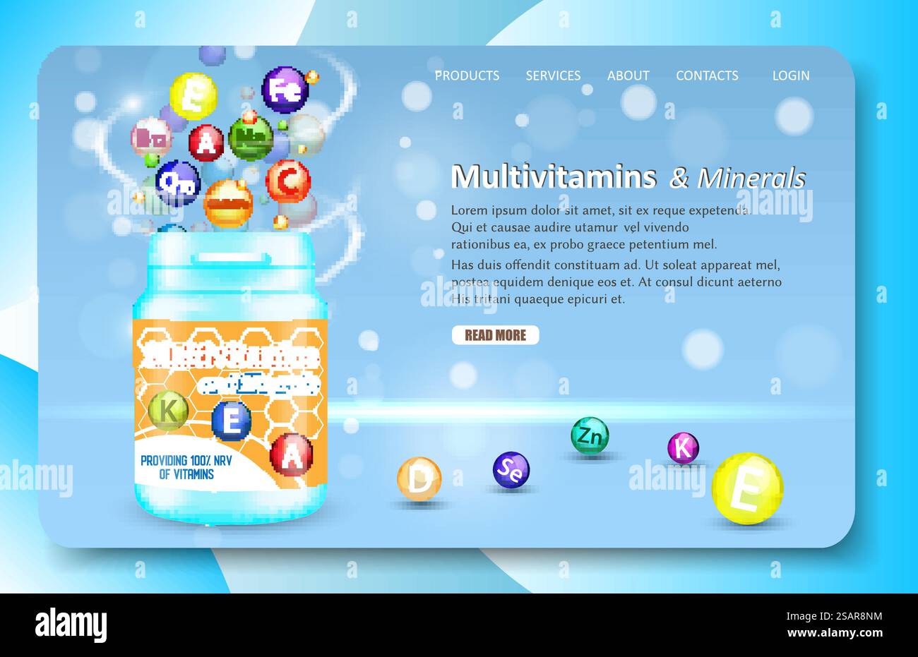 Multivitamins and minerals landing page website template. Vector ...