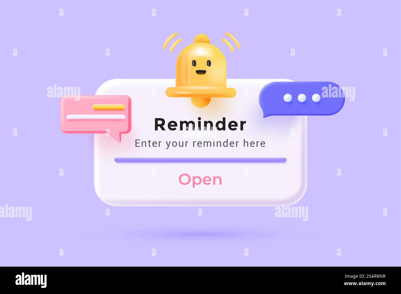 Reminder 3D Illustration, Notifications page with floating elements ...