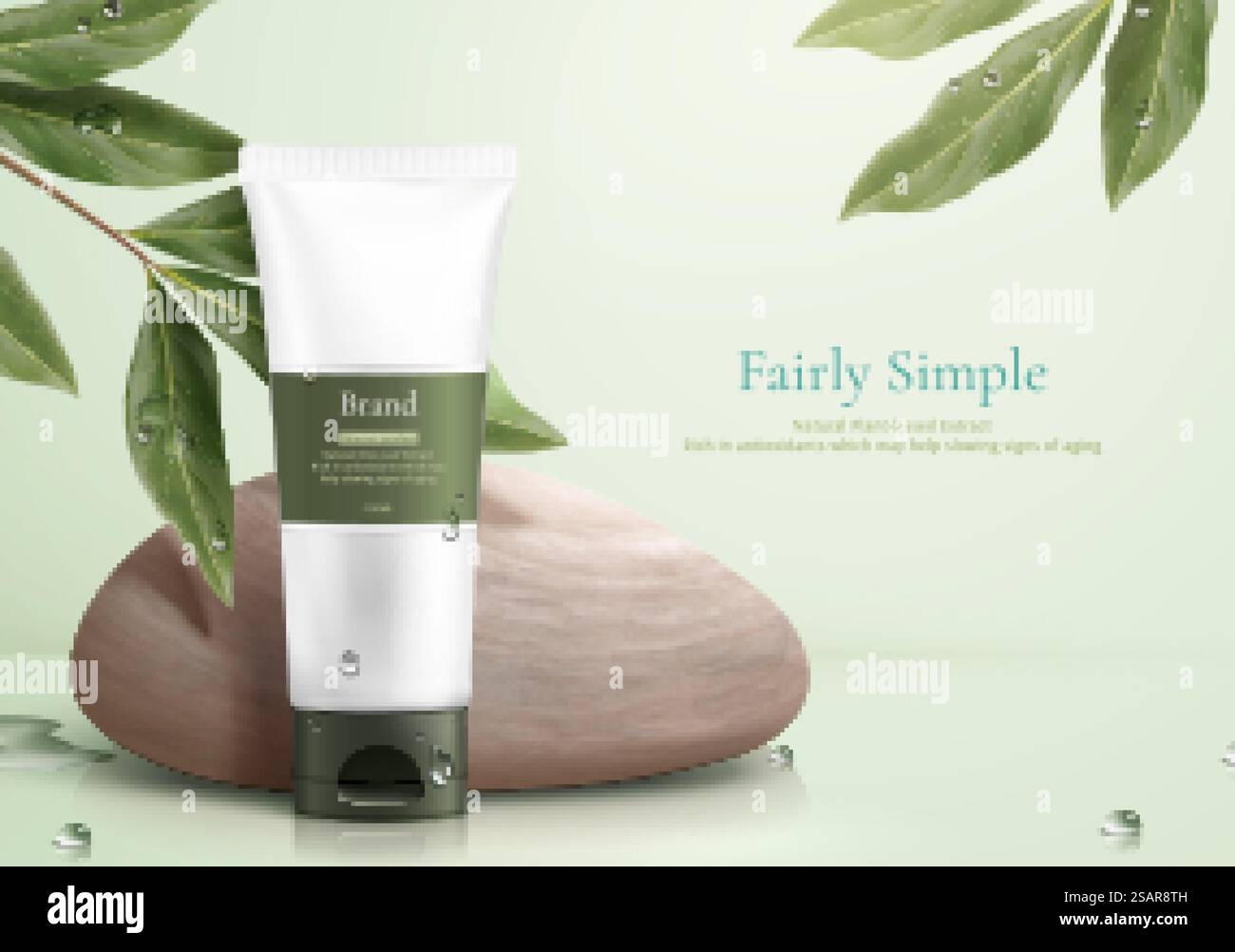 3d illustration of herbal cosmetic ad, simple and healthy skincare ...