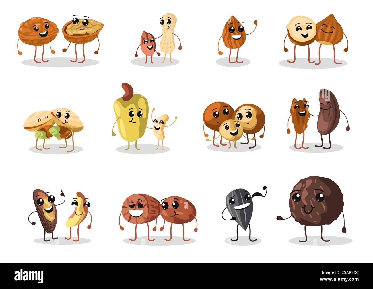 Nuts mascot. Cartoon cashew walnut almond pieces, cute healthy snack ...