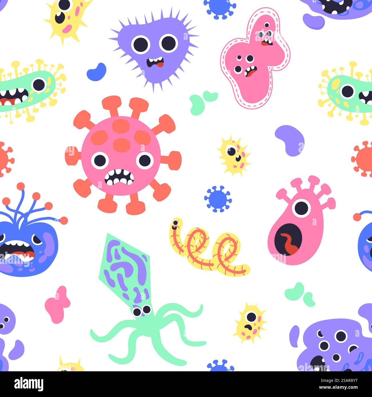 Flue bacteria pattern. Seamless print with coronavirus. Colorful ...