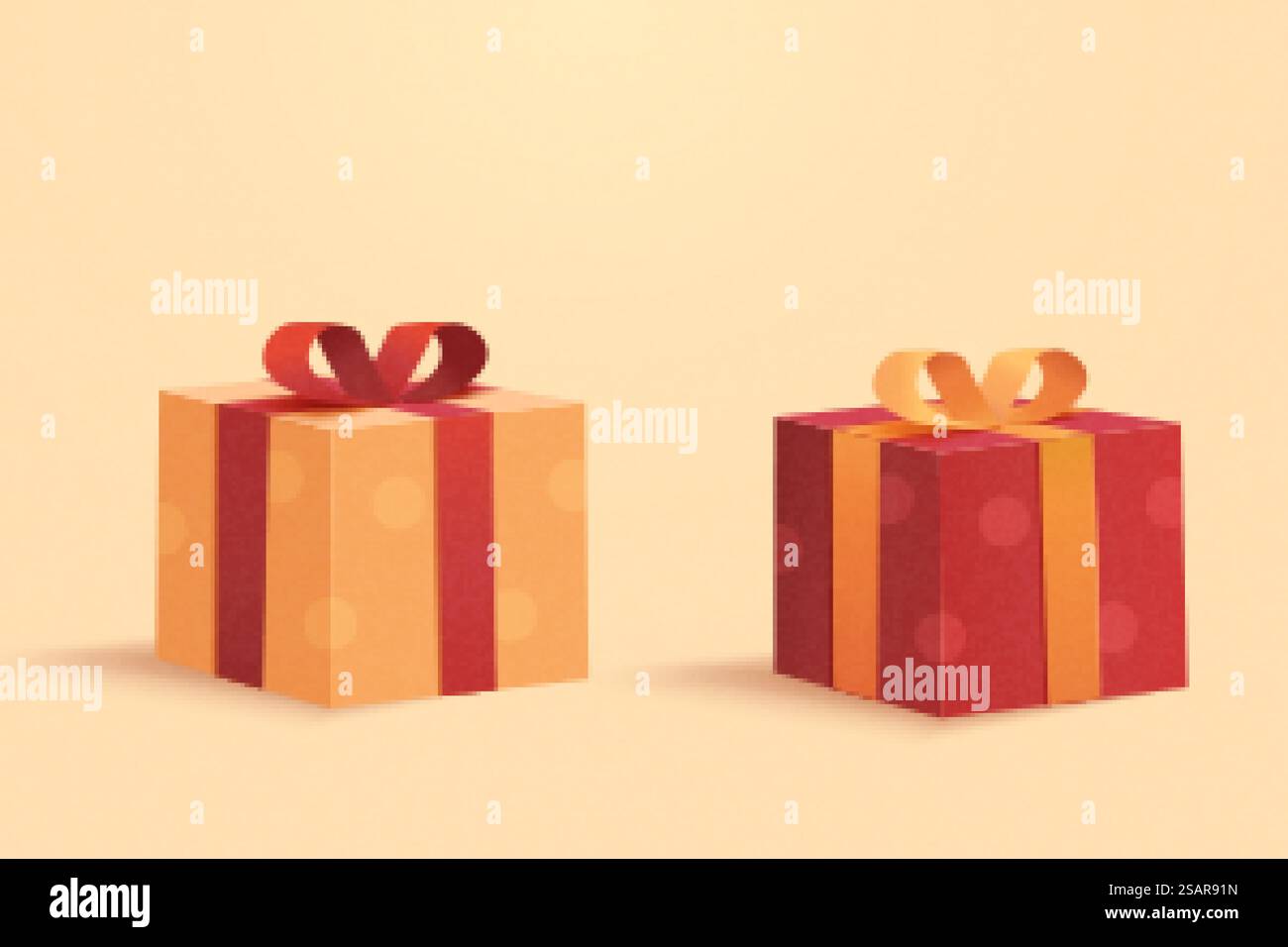 Flat style illustration of two Christmas gift boxes on yellow ...