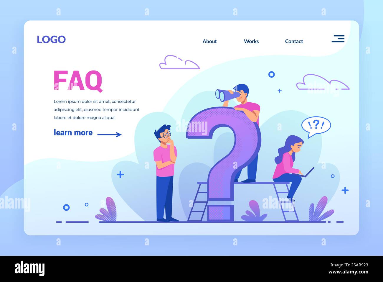 FAQ landing page. Online customer support service. Frequently asked ...