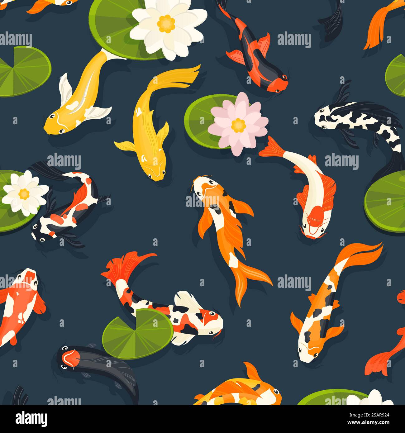 Koi fish pattern. Seamless print of chinese koi fish swimming in pond ...