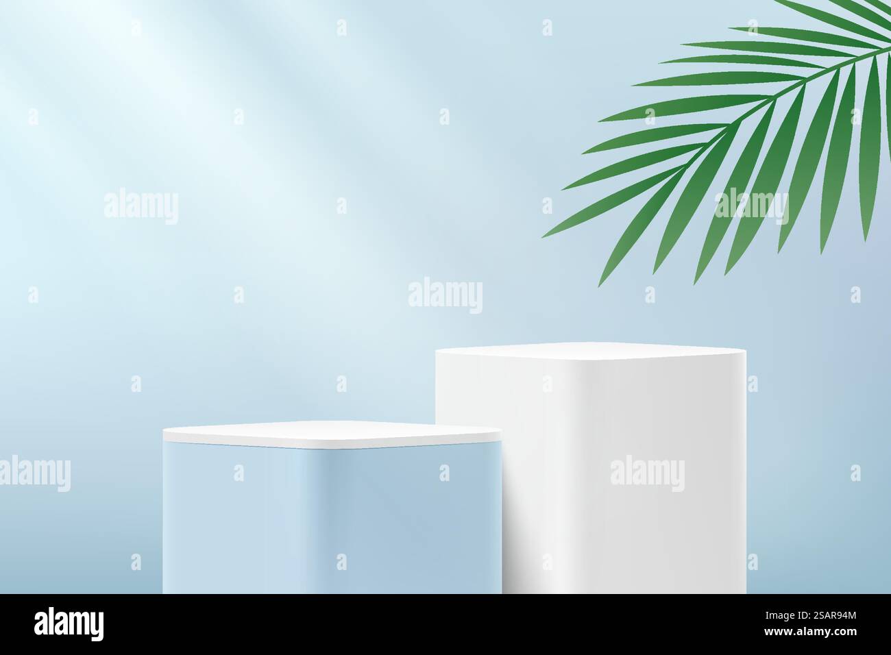 Abstract white round corner cube platform podium. Window lighting ...