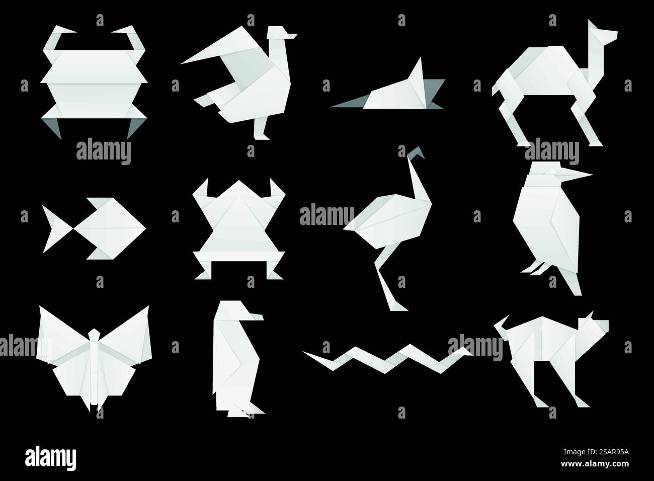 White origami animals. Cute folded origami animals, traditional ...