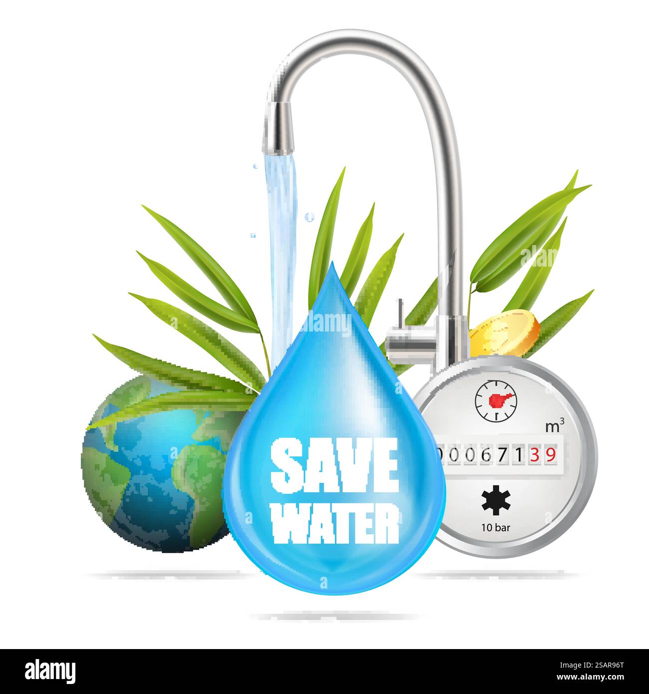 Save water, natural precious resource concept vector illustration ...