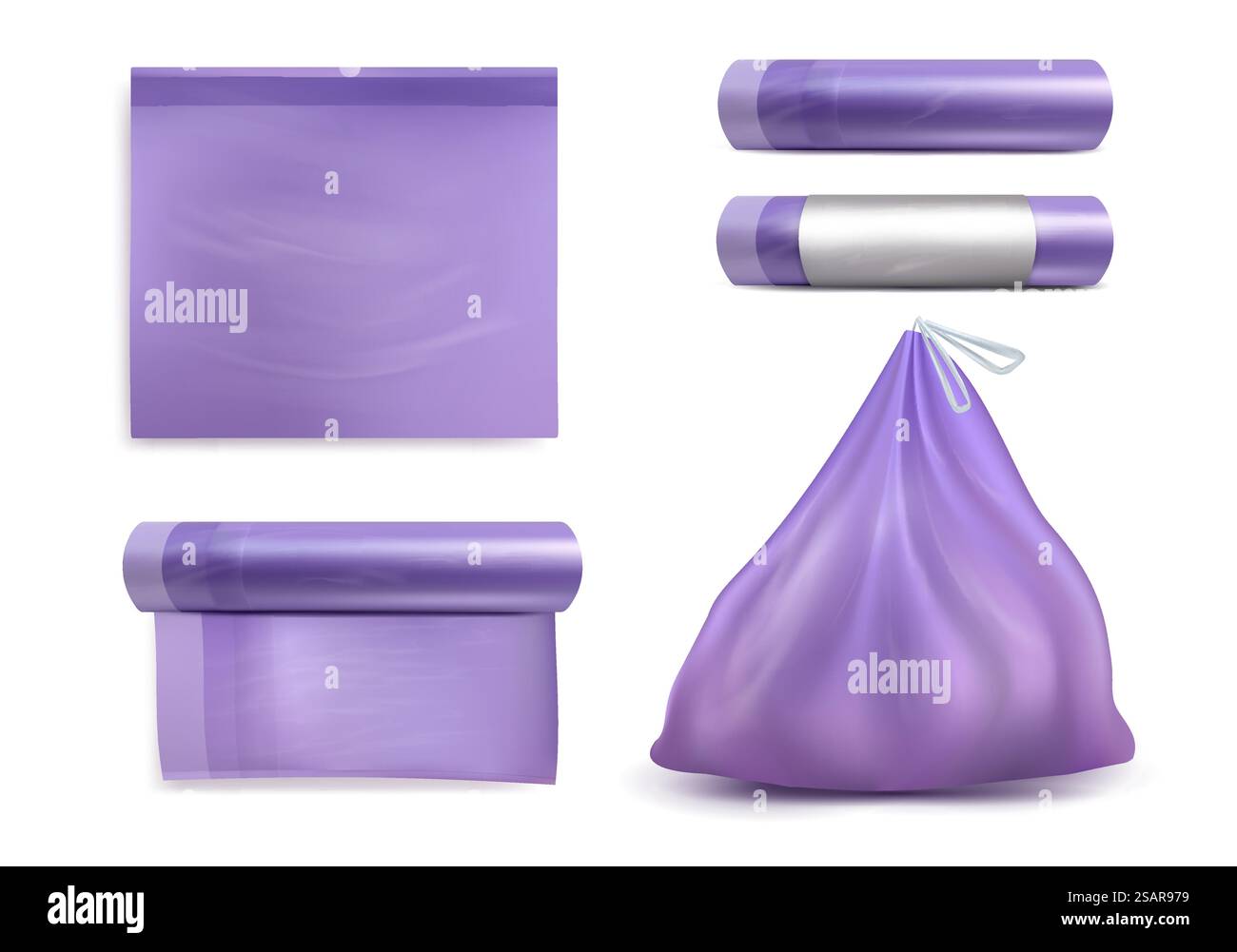 Trash bag mockup set, vector illustration isolated on white background ...