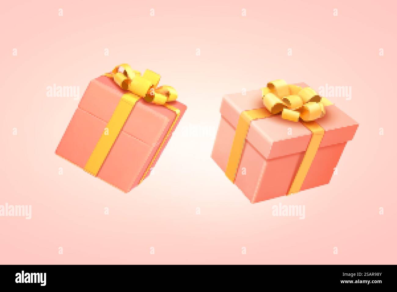 3D gift boxes. Illustration of two wrapped pink presents with yellow ...