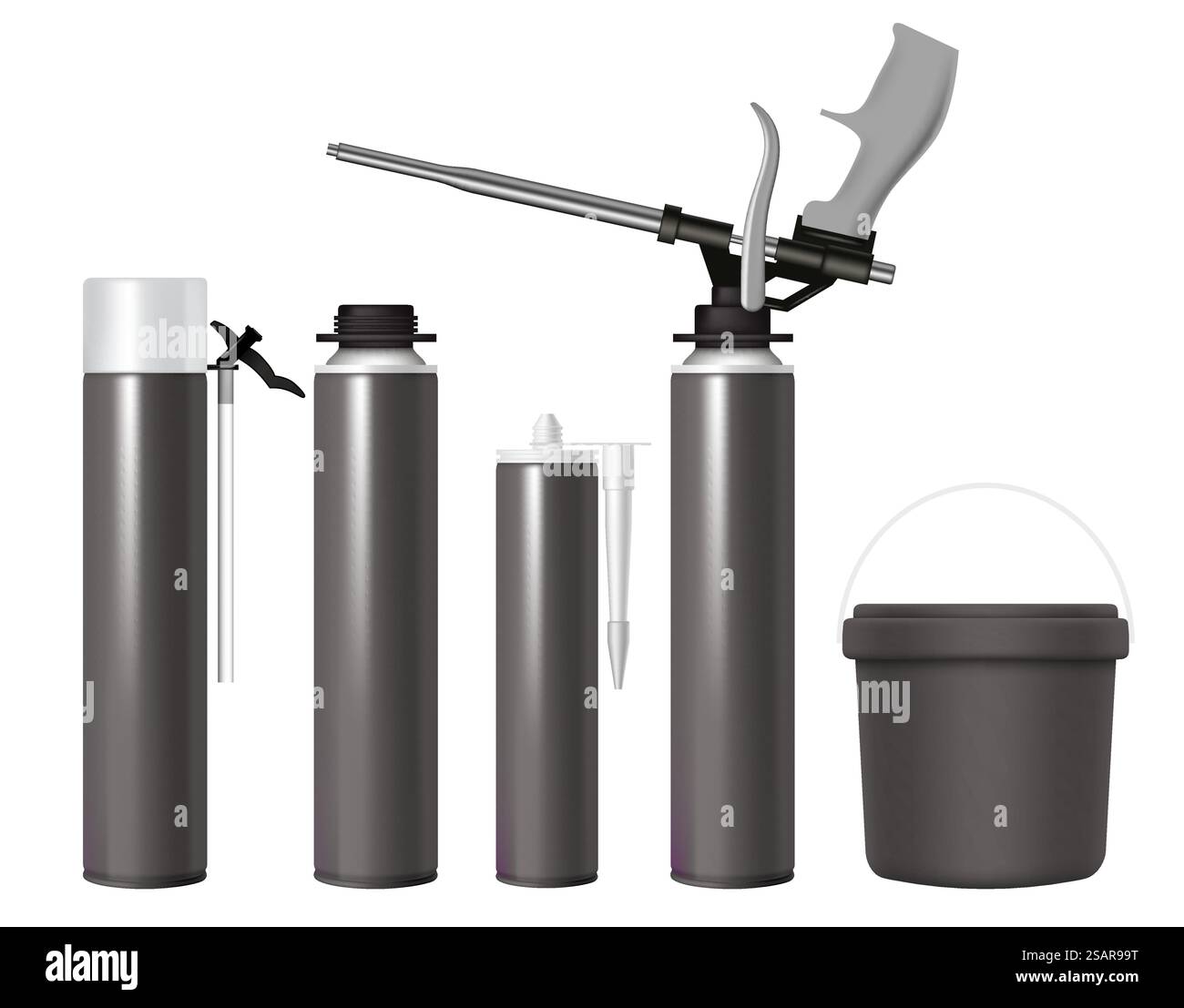 Black glue bucket, silicone sealant, polyurethane mounting foam ...