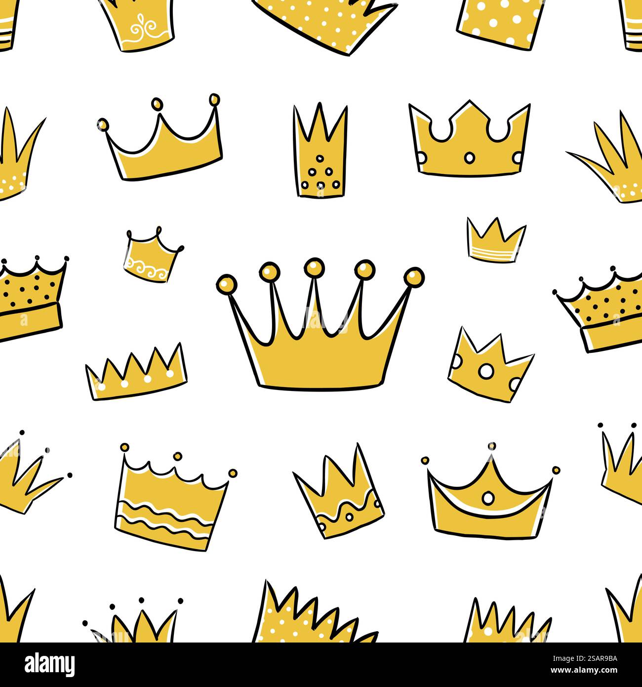 Doodle crown pattern. Seamless print of king and queen royal line ...