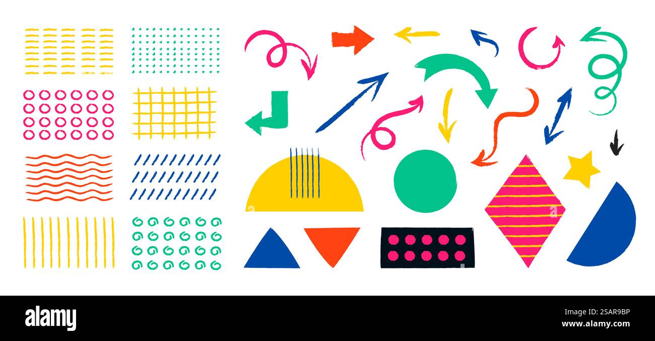 Abstract doodle shapes. Primitive sketch of curve arrow pointers ...