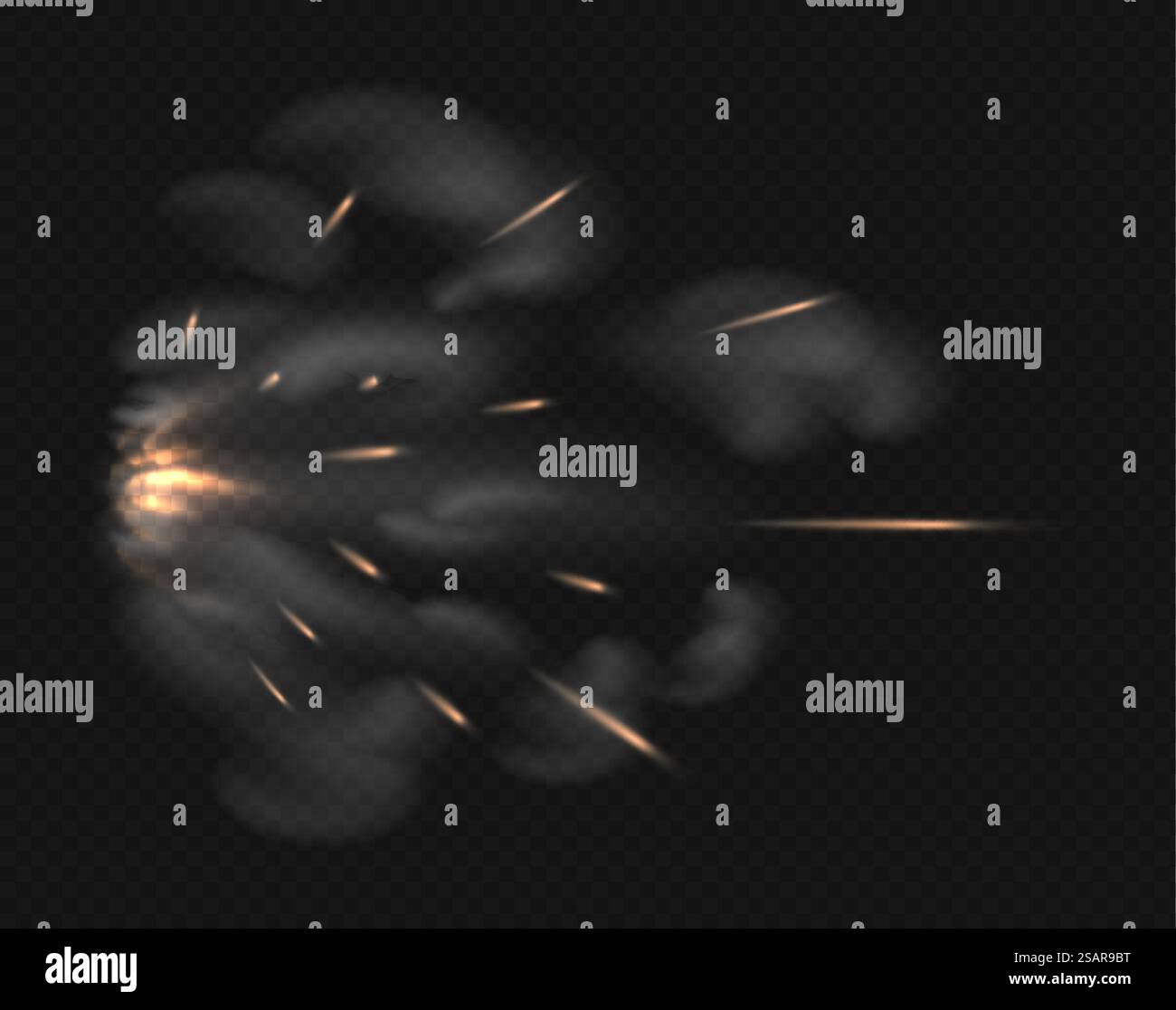 Gun flash. Realistic visual special effect of firearm shot. Isolated ...