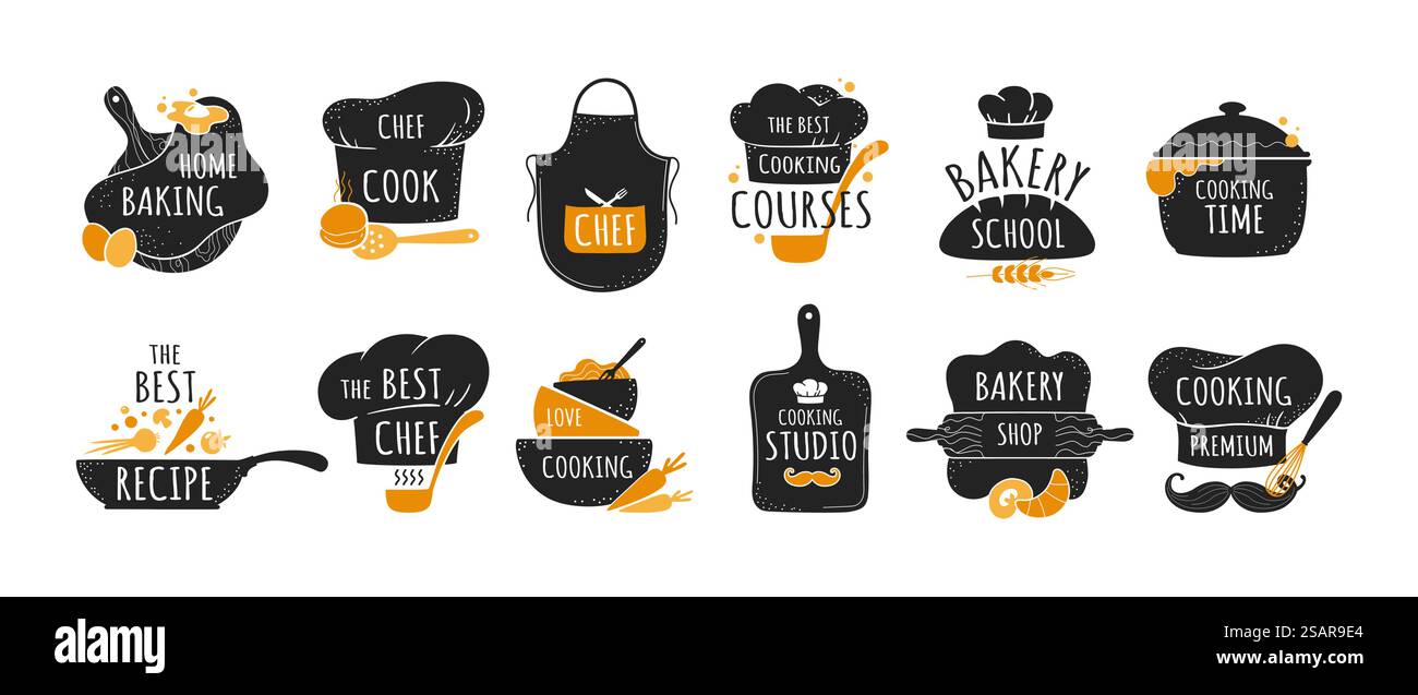 Cook logo. Restaurant kitchen chef emblems, bakery and cookery badges ...