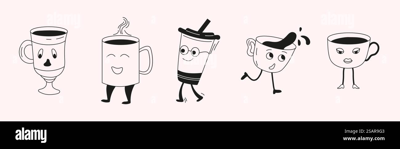 coffee and tea cups depicting various emotions like smiling, laughing ...