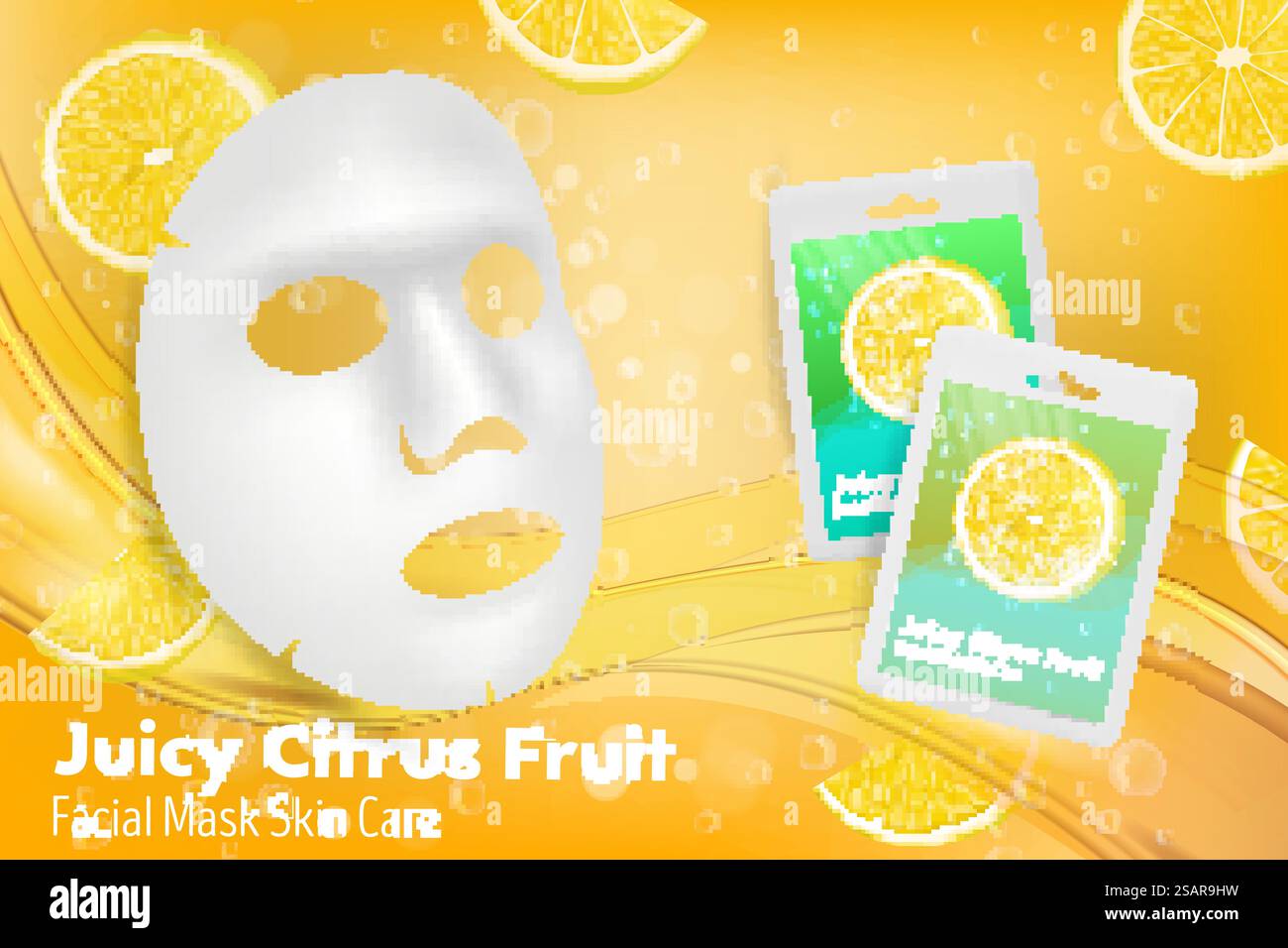Citrus sheet mask ad, vector illustration. Realistic composition of ...