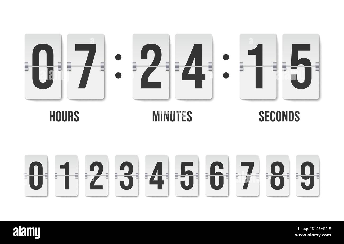 Countdown timer. Mechanical analog flip clock with number indicator, retro automatic date hour ...