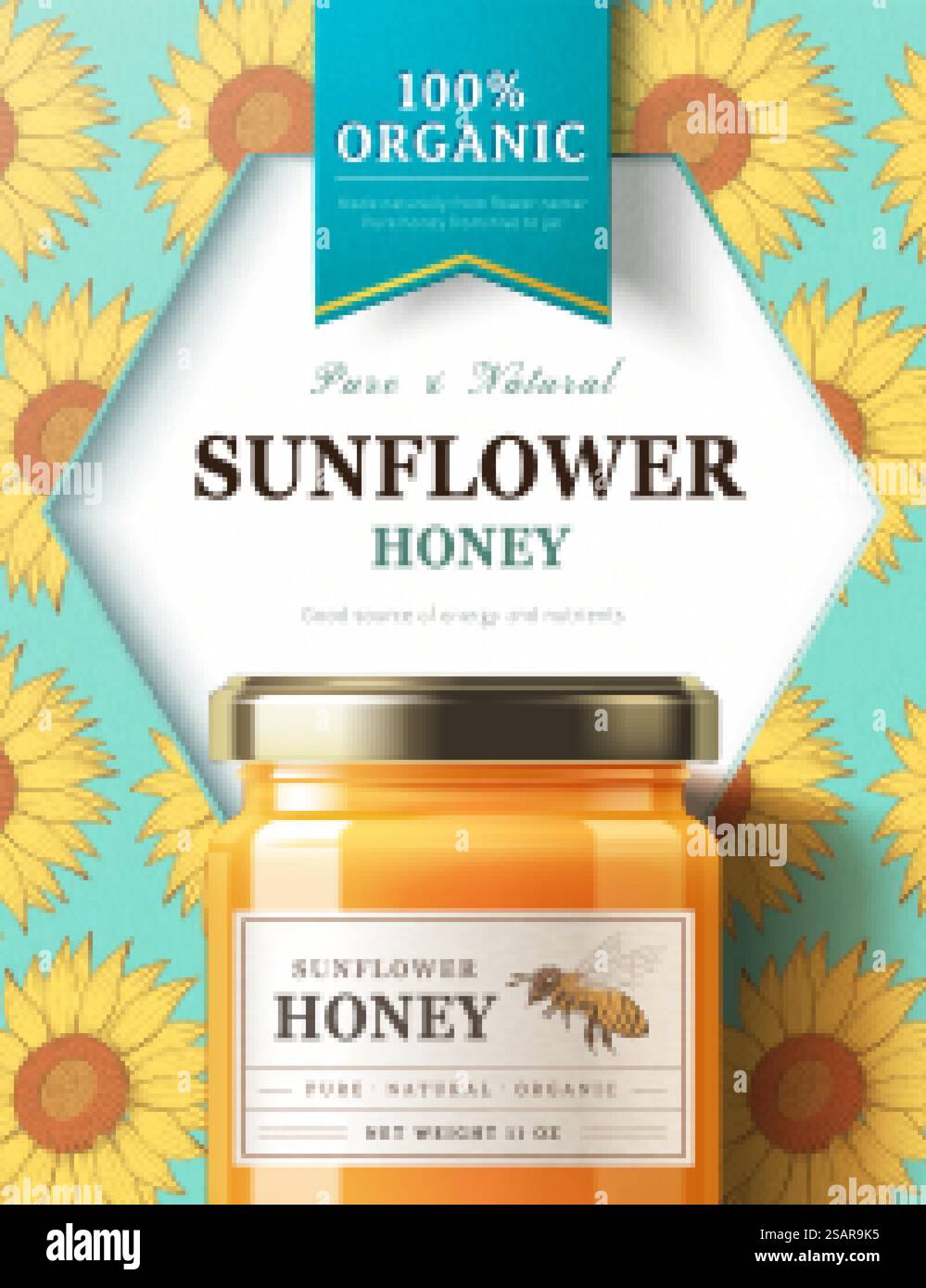 Pure and natural sunflower honey ad Stock Vector Image & Art - Alamy