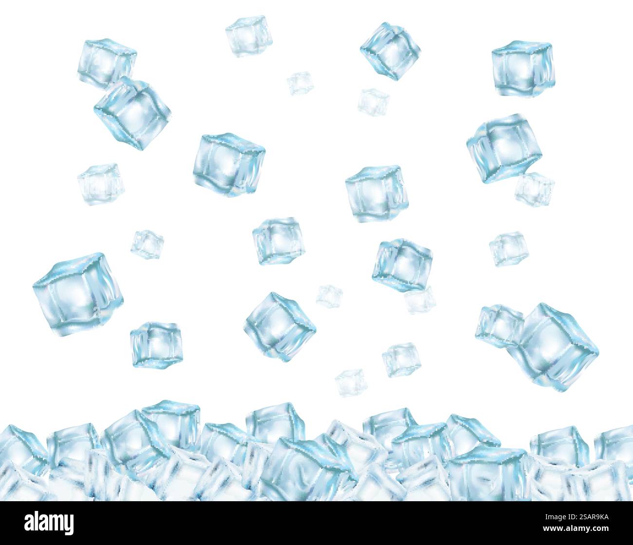 Falling ice cubes, vector 3d realistic illustration. Frozen water cubes ...