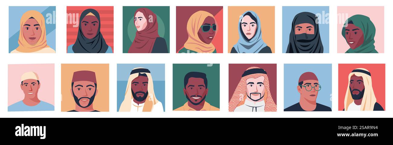 Middle eastern people avatars. Man and woman portraits for user ...