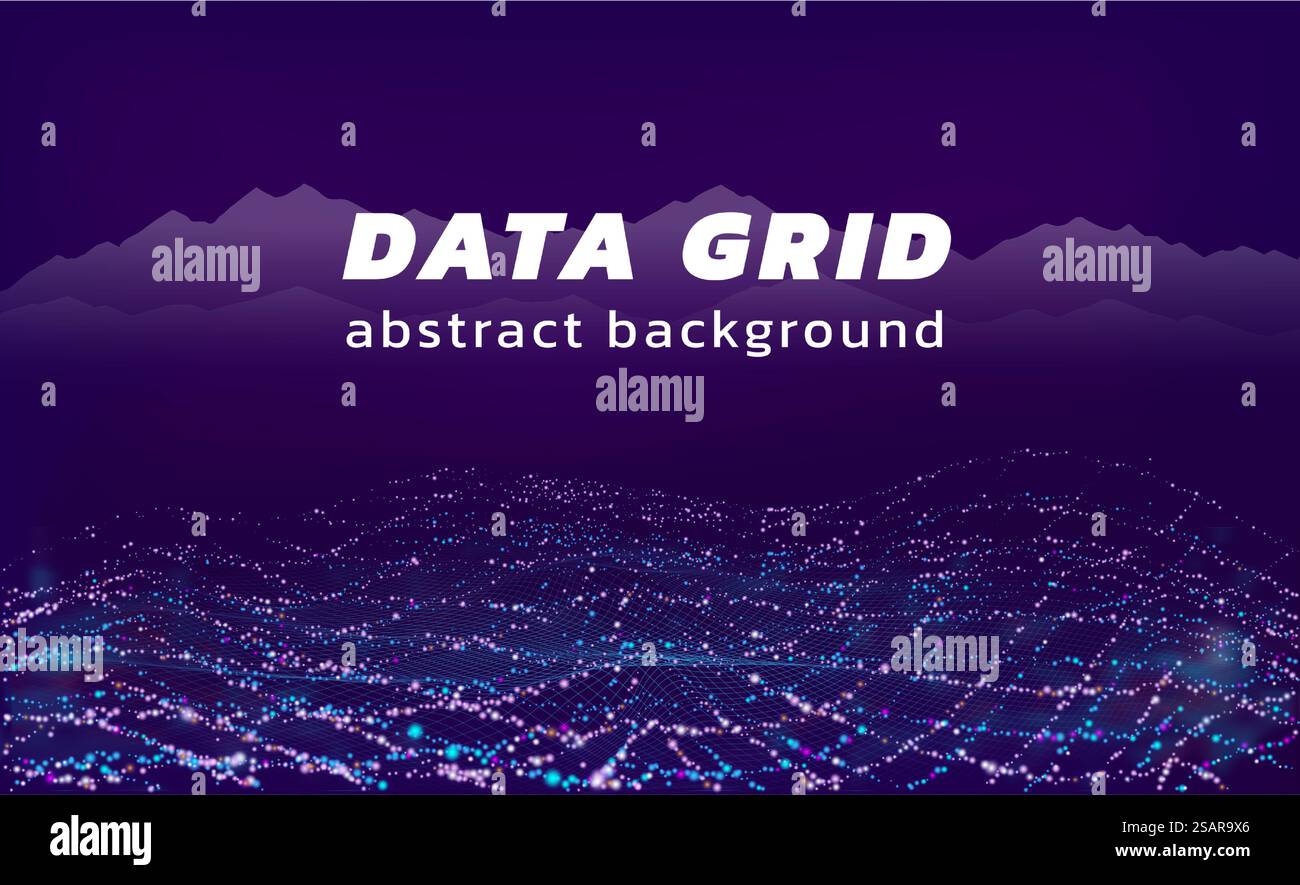 Technology background. Data stream and 3D cyber flow visualization mesh ...